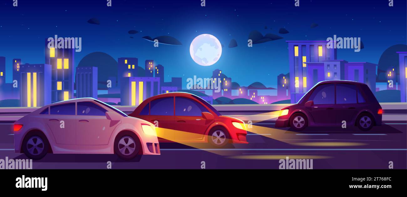 Night city street road with building vector scene. Modern 2d urban ...