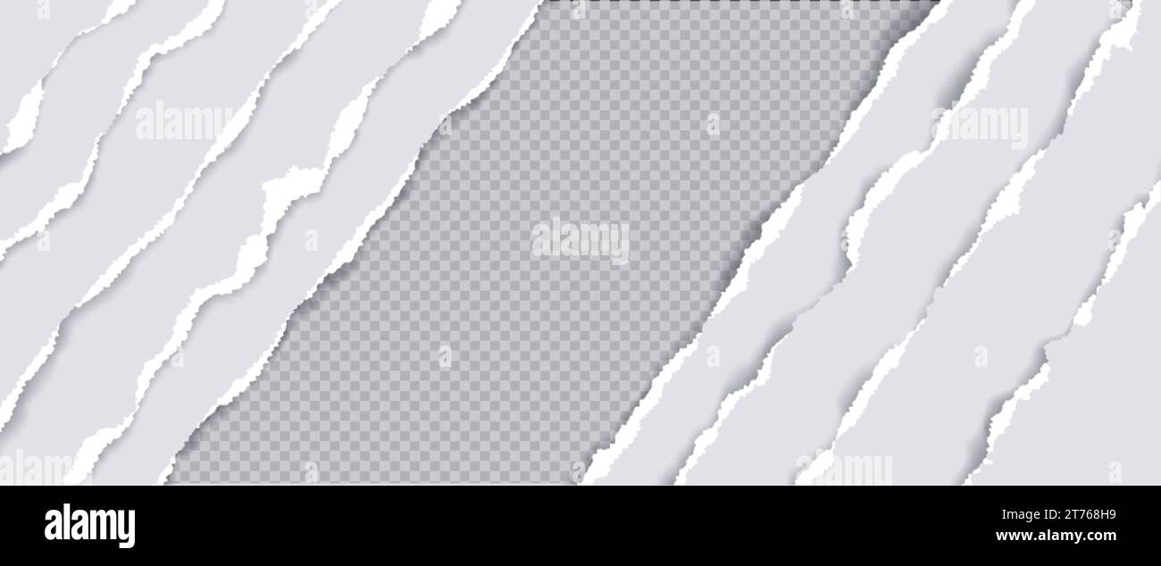 Layers of torn paper strips with transparent background in middle ...