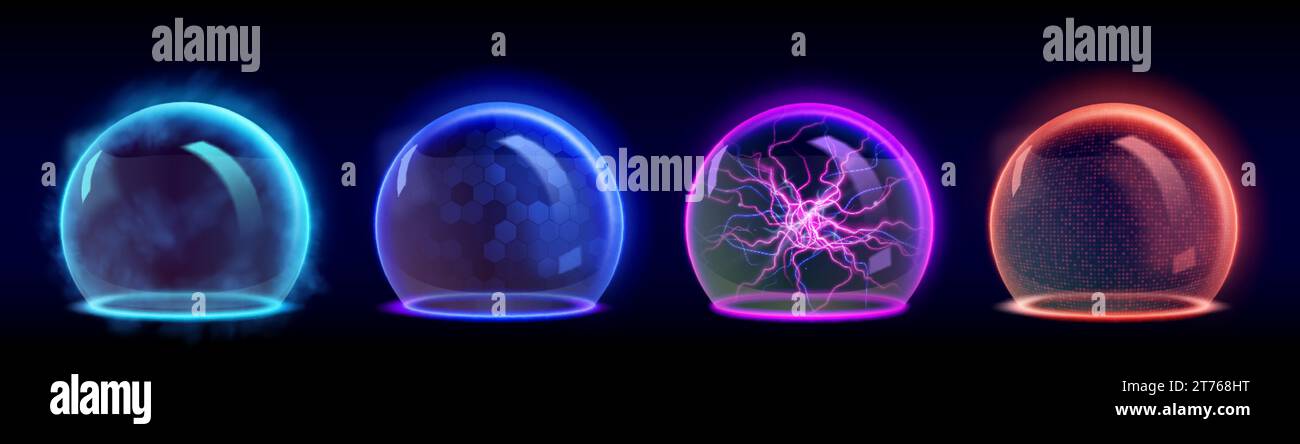 3d bubble shield with energy and thunder effect. Abstract protect ...
