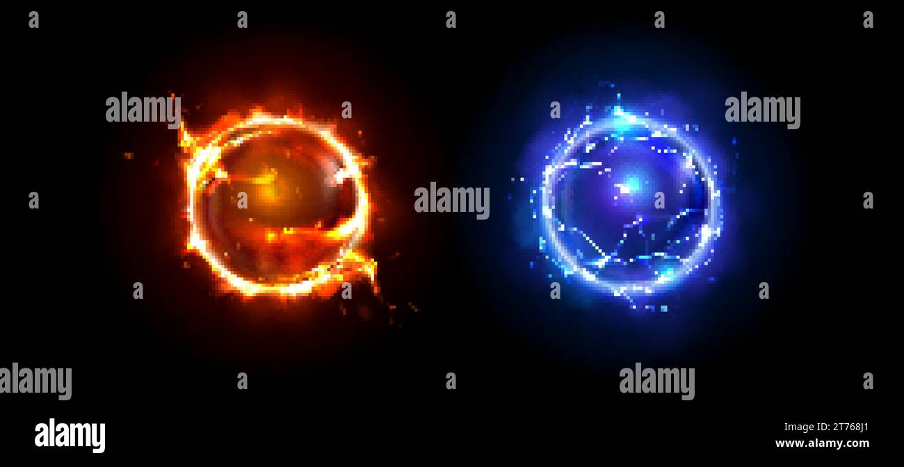 Magic light orb - game energy sphere with fire and lightnings ...
