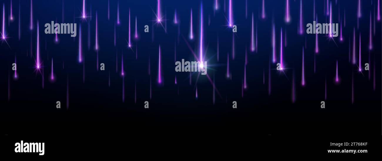 Space comet rain with purple neon star shower. Realistic vector ...