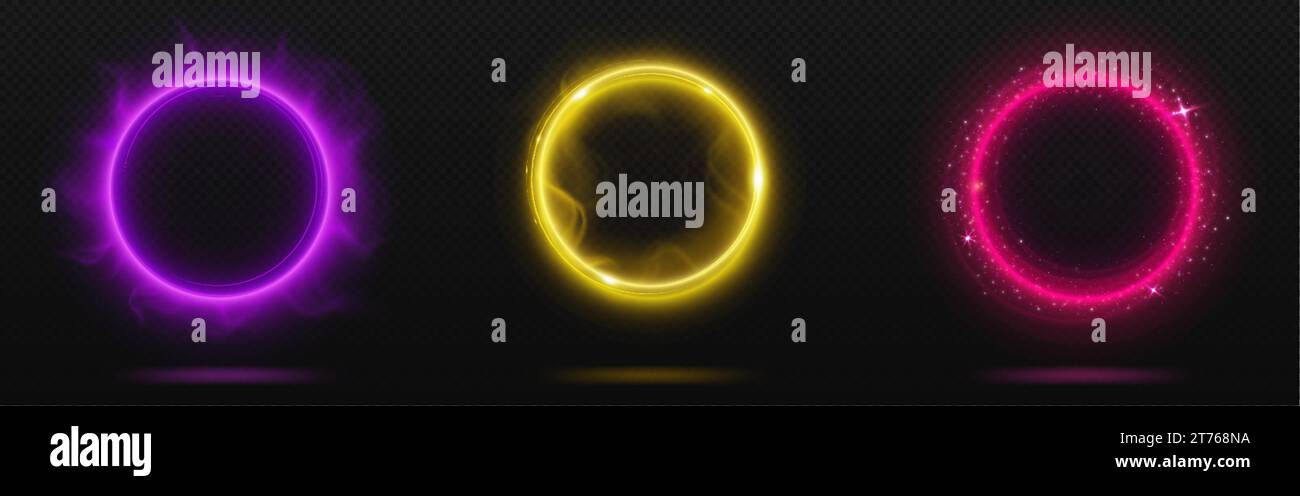 Magic light portal with neon glow effect. Realistic vector illustration ...