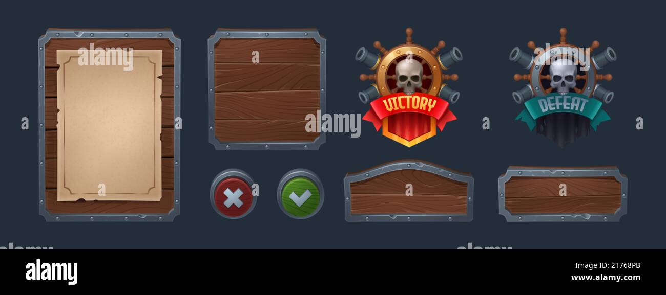 Pirate adventure game ui elements isolated on background. Vector ...