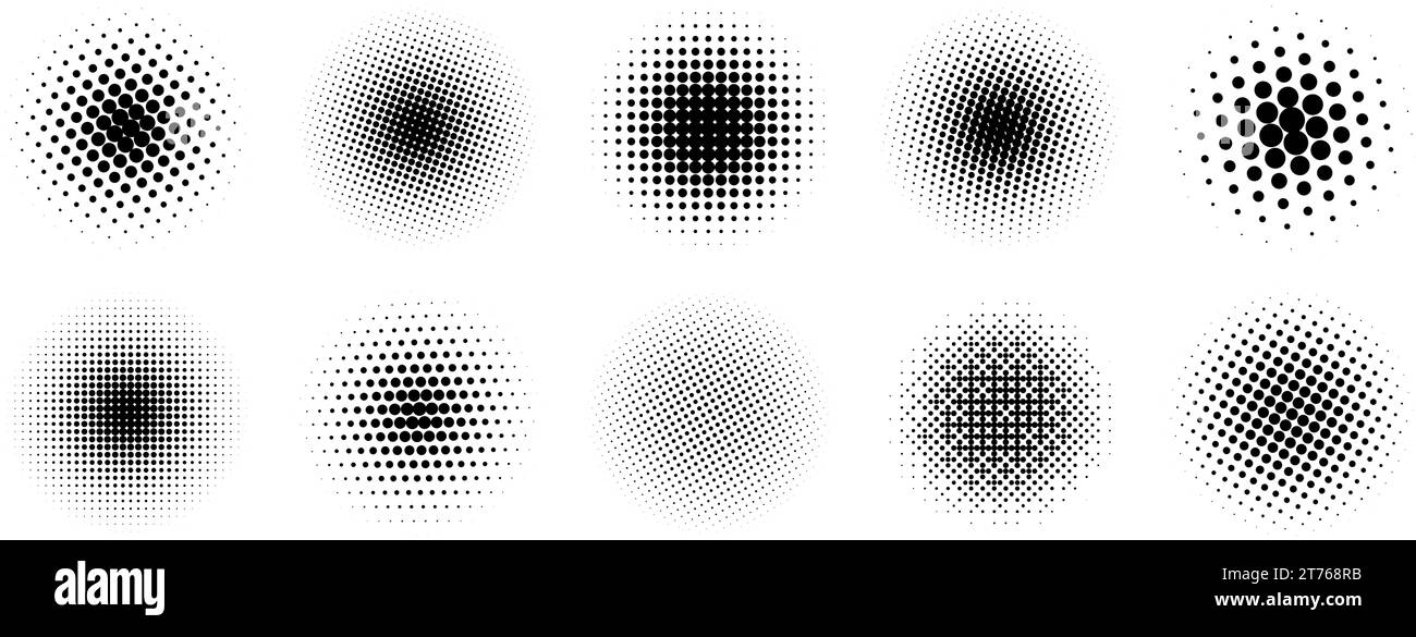 Halftone gradient circles collection. Dots textured round patterns ...