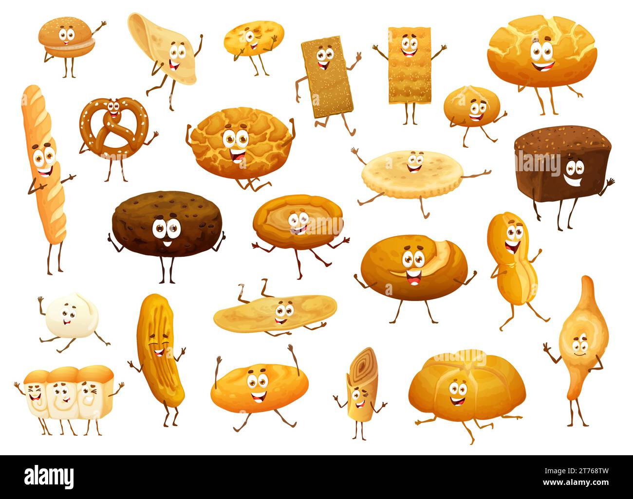Cartoon isolated bread and bakery funny characters. Vector bake shop ...