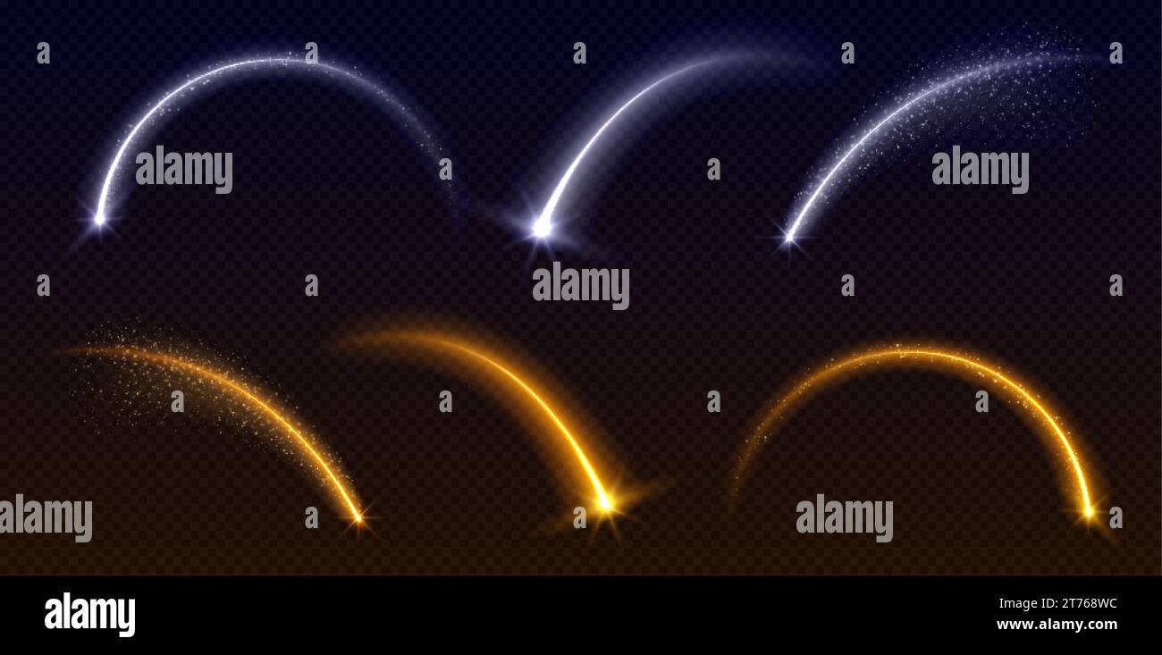 Star shooting arc light with magic beam sparkle. Neon curve arch line ...