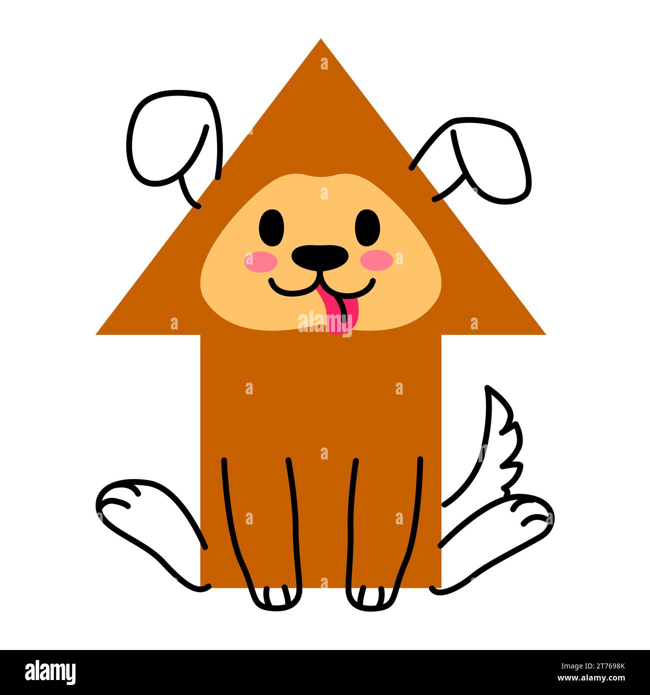 Cartoon dog animal character with math shape. Arrow basic shape or math ...