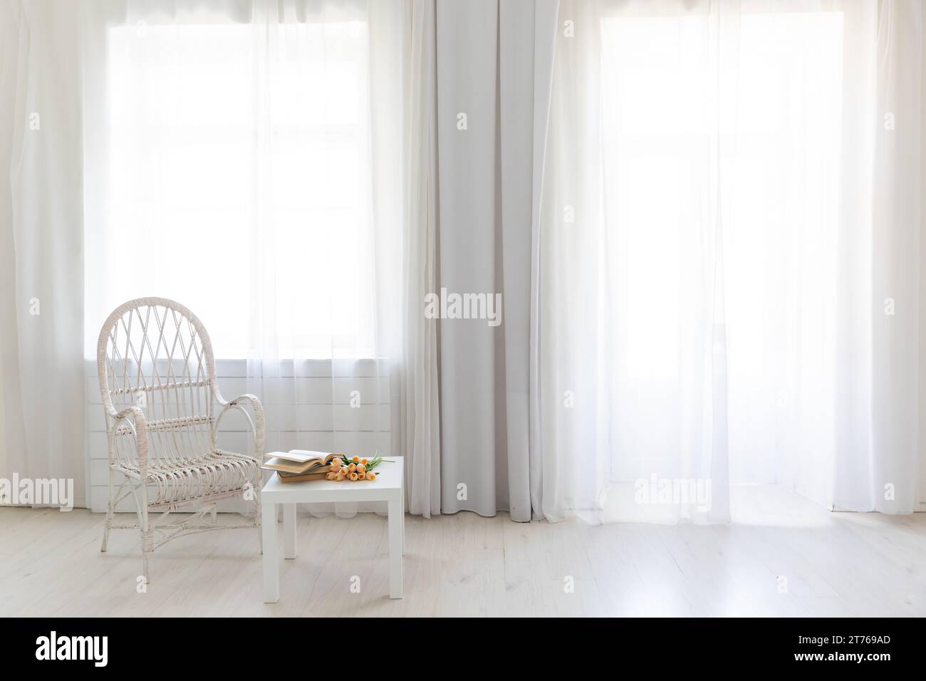 White room interior with vintage armchair Stock Photo - Alamy