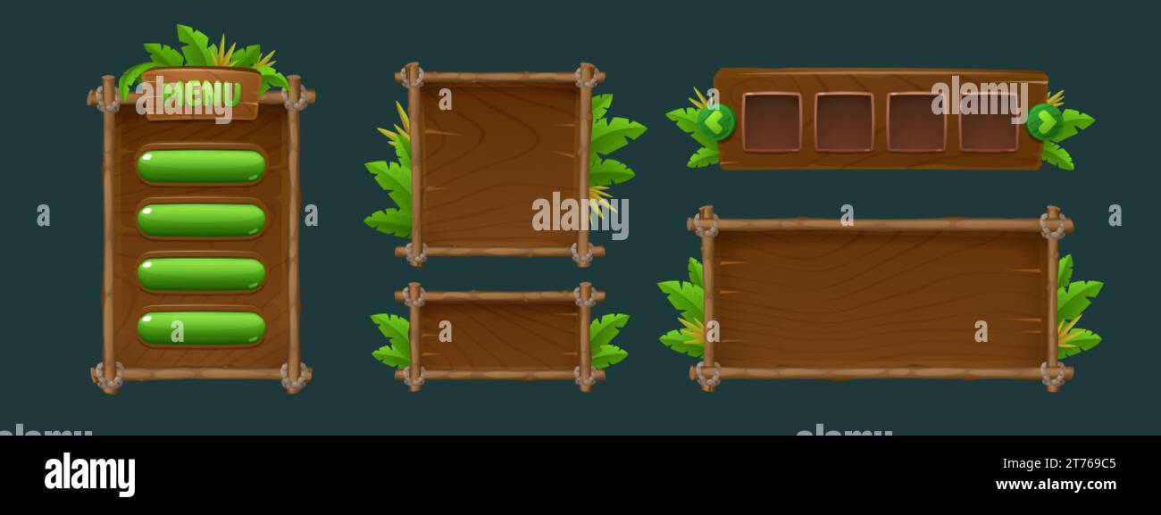 Jungle adventure game ui elements isolated on background. Vector ...