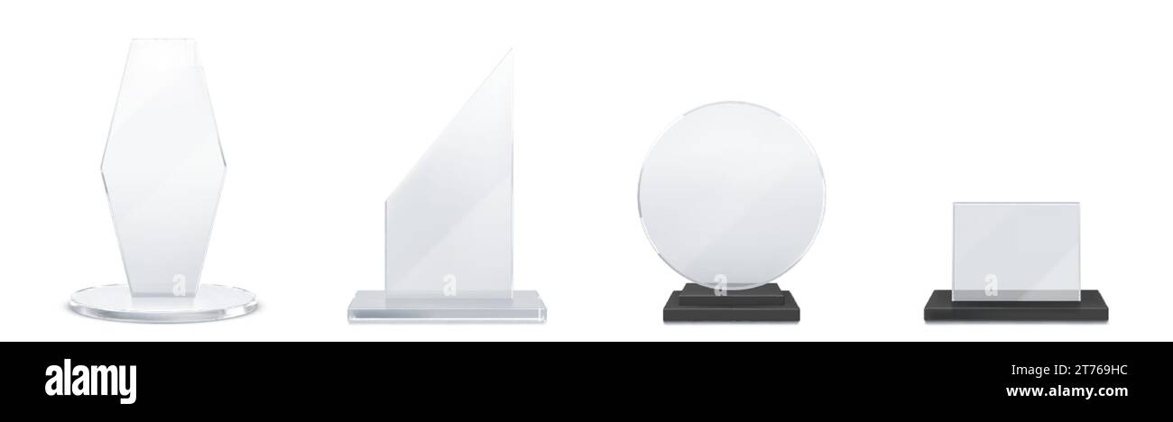 3D glass trophies set isolated on white background. Vector realistic ...