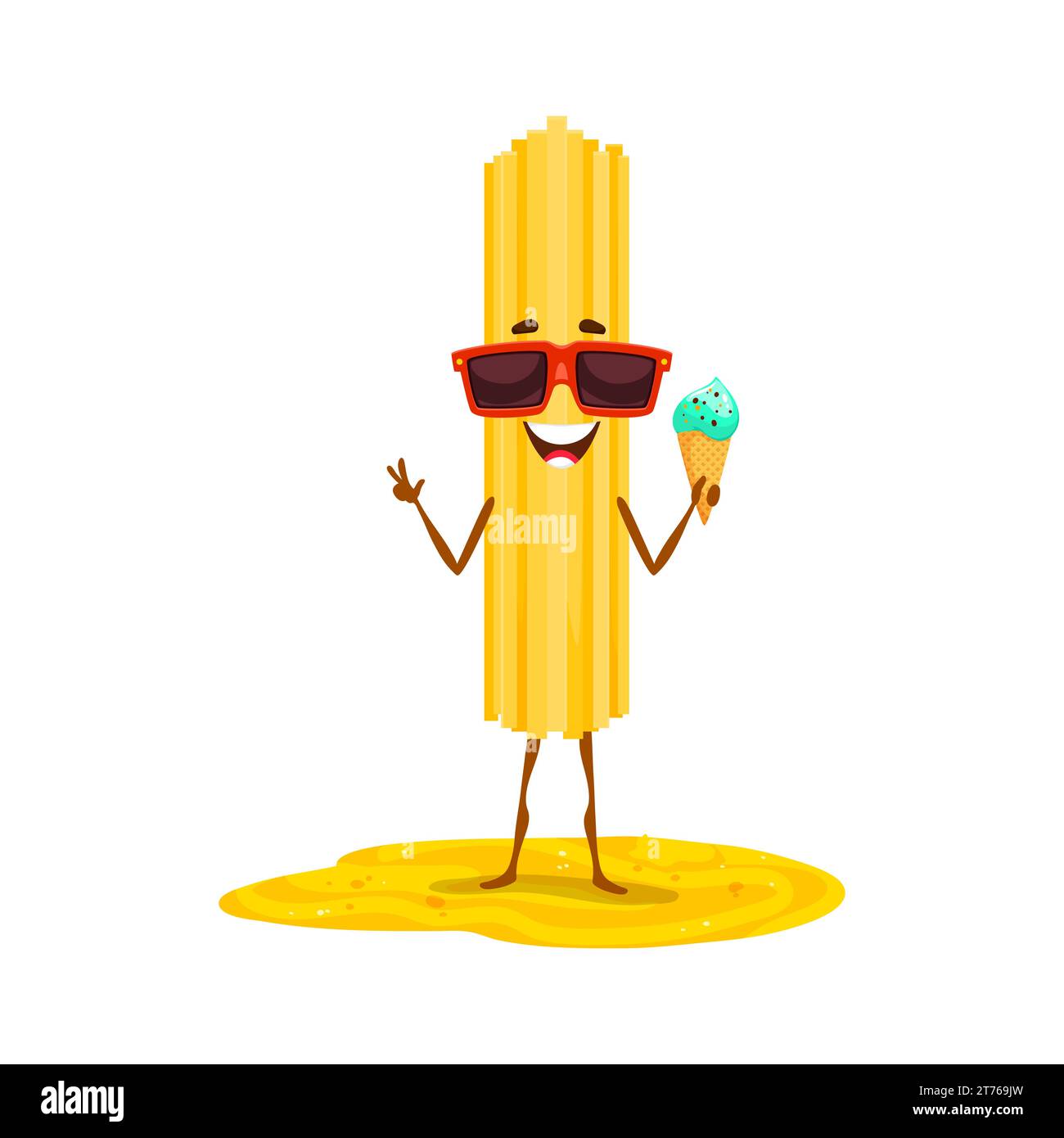 Cartoon linguine pasta character with ice cream cone and sunglasses ...