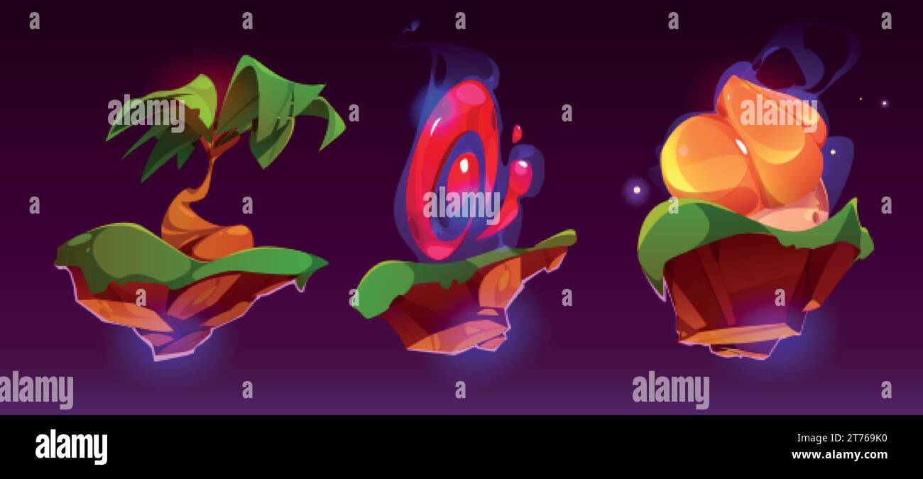 Set of flying islands for game ui isolated on background. Vector ...