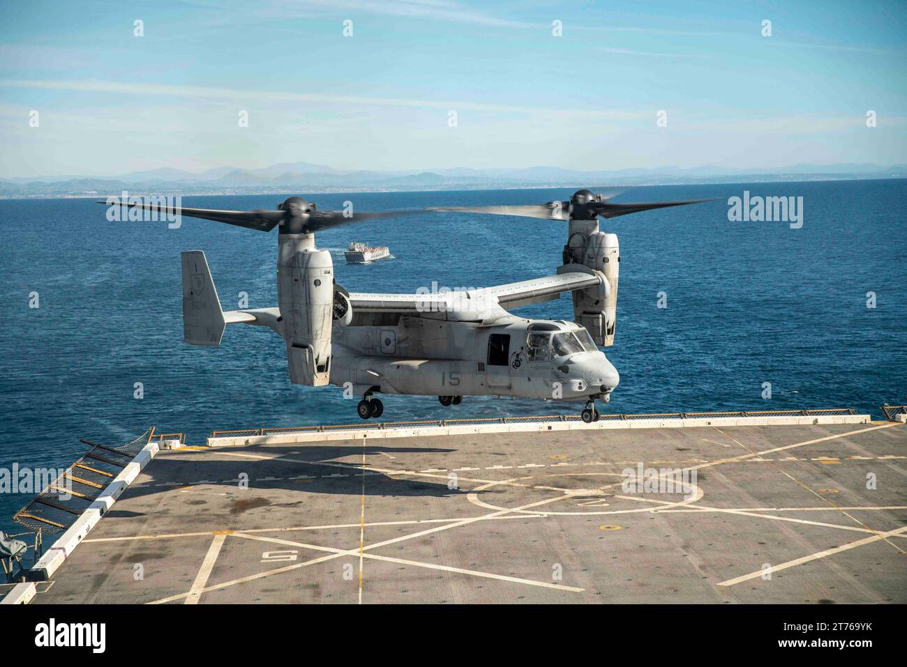 A U.S. Marine Corps MV-22B Osprey attached to Marine Medium Tiltrotor ...