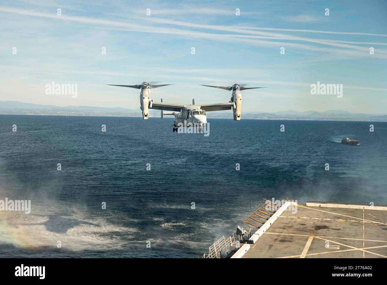 A U.S. Marine Corps MV-22B Osprey attached to Marine Medium Tiltrotor ...