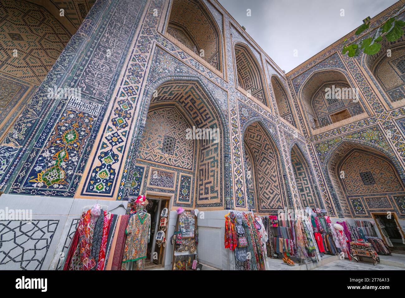 Souvenir shops at the Registan square in Samarkand, Uzbekistan. The ...