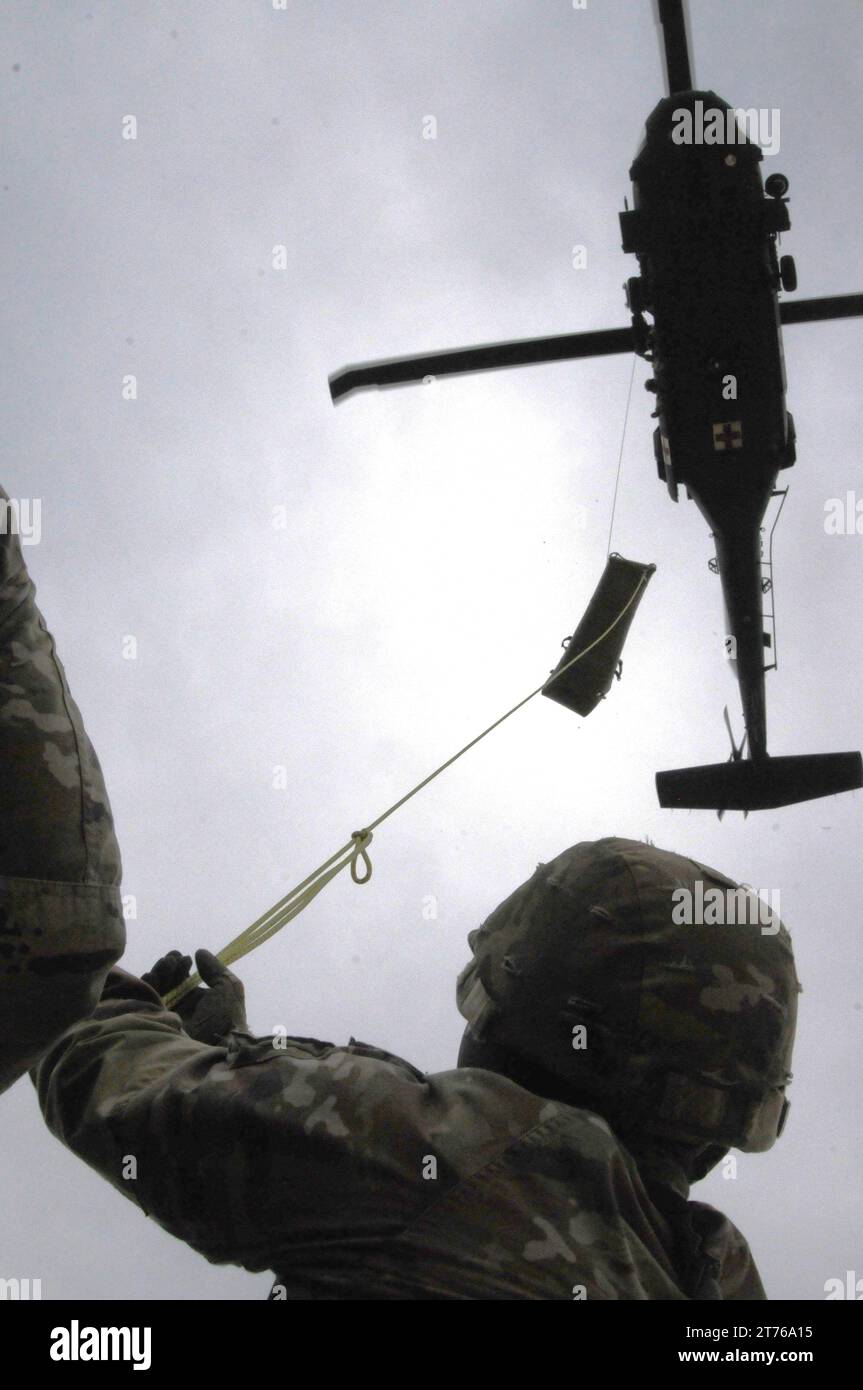 Medics assigned to the 1 BN 114 Infantry train in medical evacuation at ...