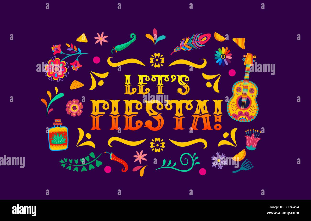 Quote let us fiesta, mexican fiesta party lettering with tropical ...