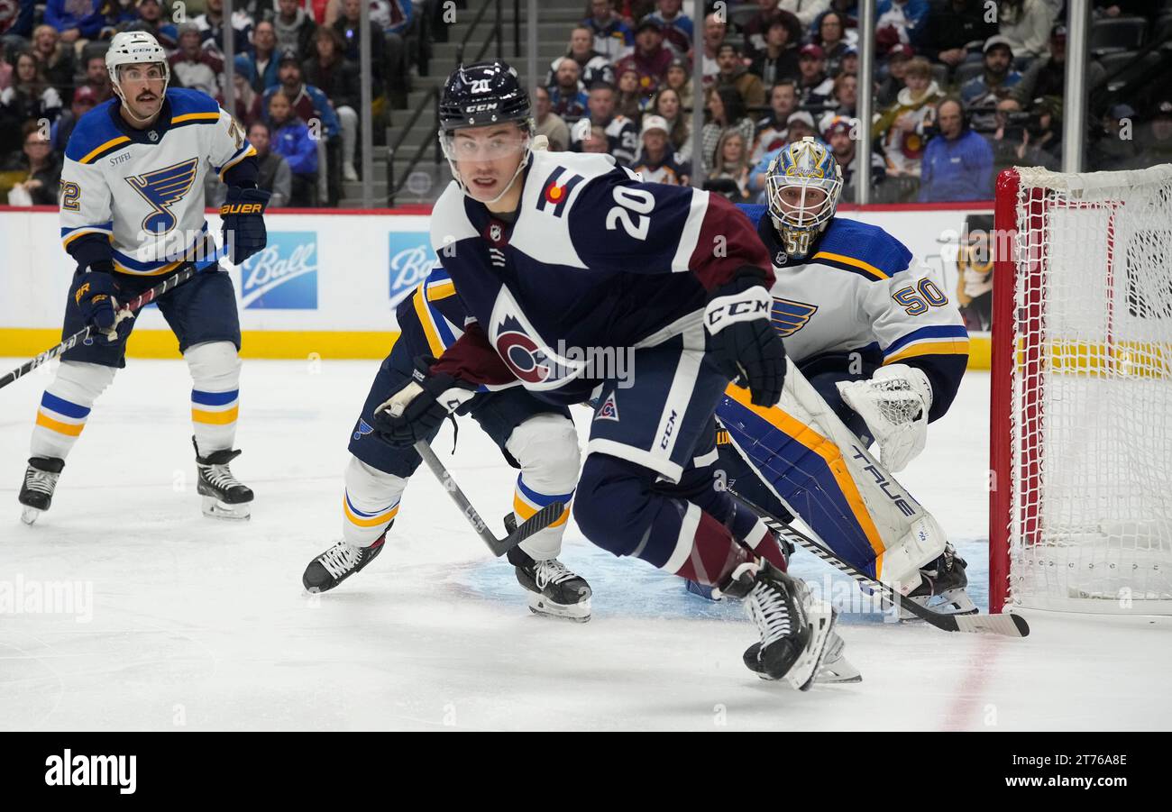 Colorado Avalanche center Ross Colton (20) in the first period of an ...