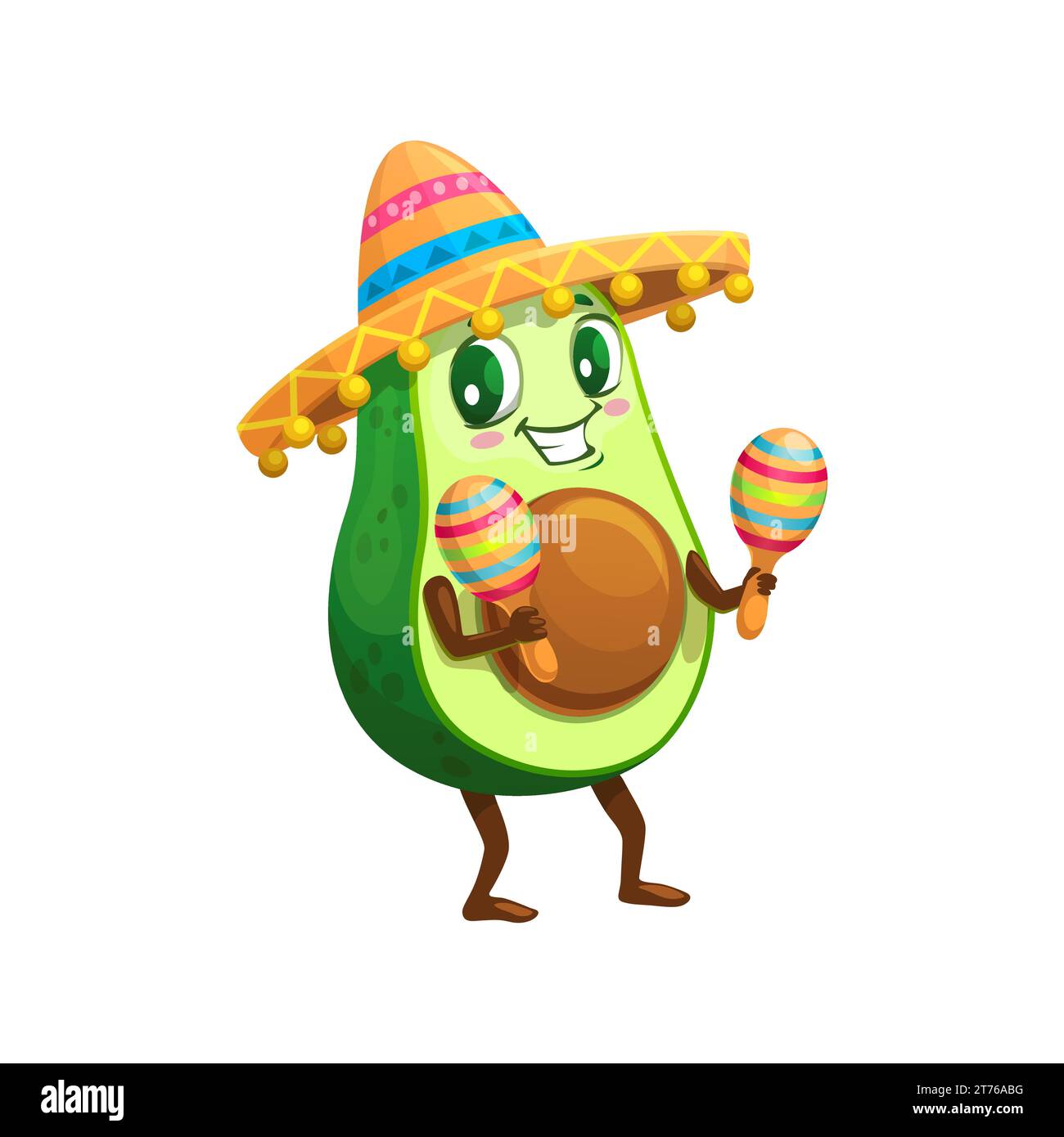 Cartoon Mexican avocado mariachi character with maracas. Tropical fruit ...