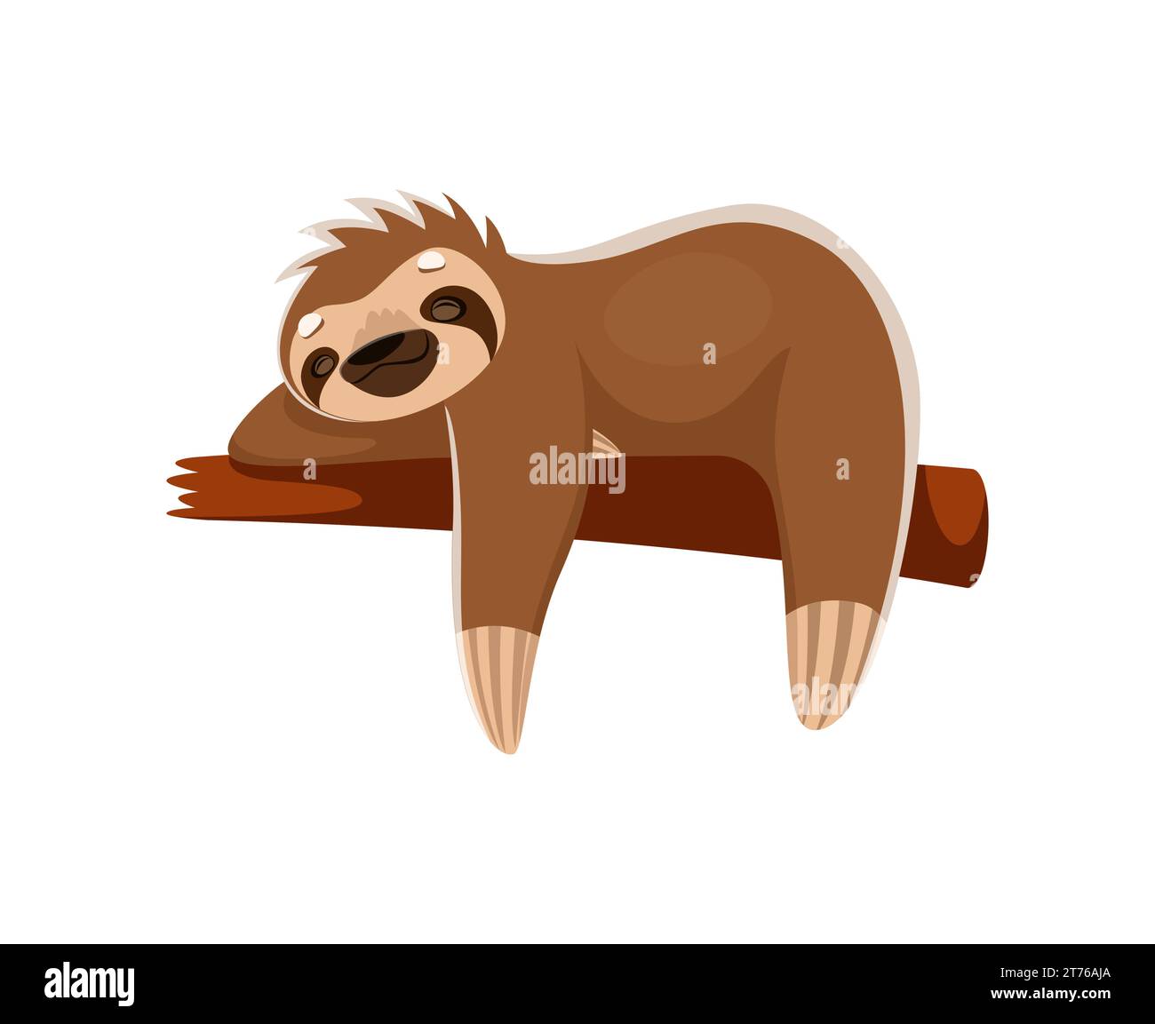 Cartoon sloth character peacefully slumbers on tree branch, its ...