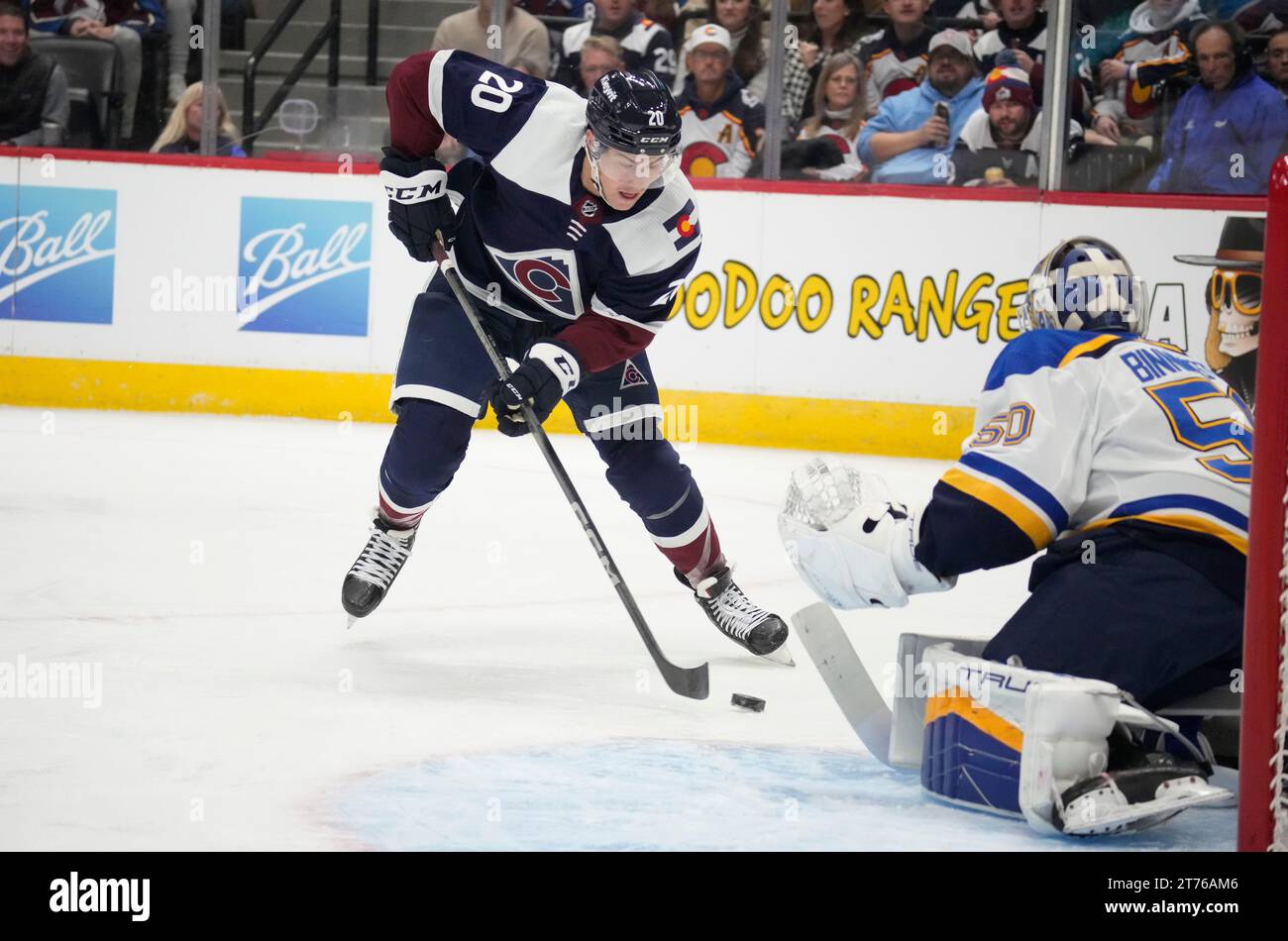 Colorado Avalanche center Ross Colton (20) and St. Louis Blues ...