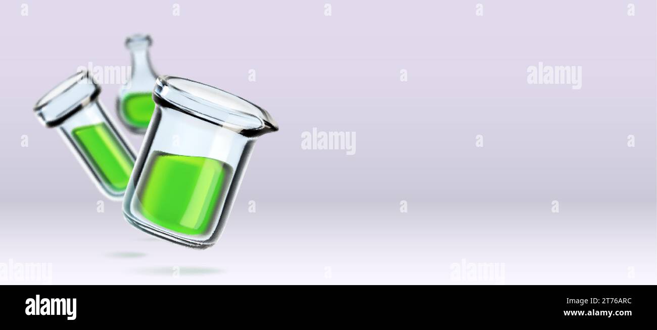 Medical lab banner with flasks isolated on background. Vector realistic ...