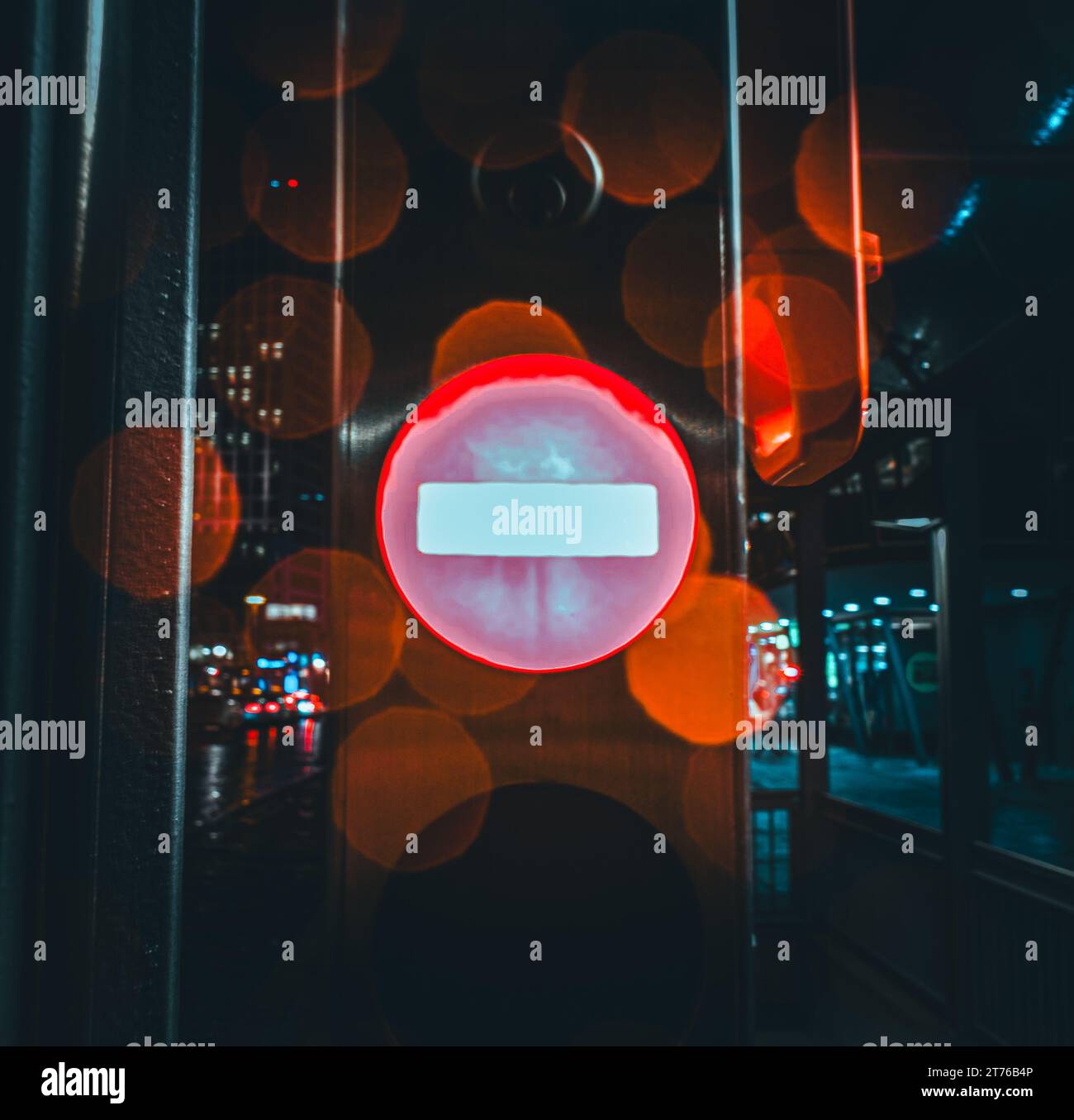 An illuminated sign indicating that driving is prohibited at night ...