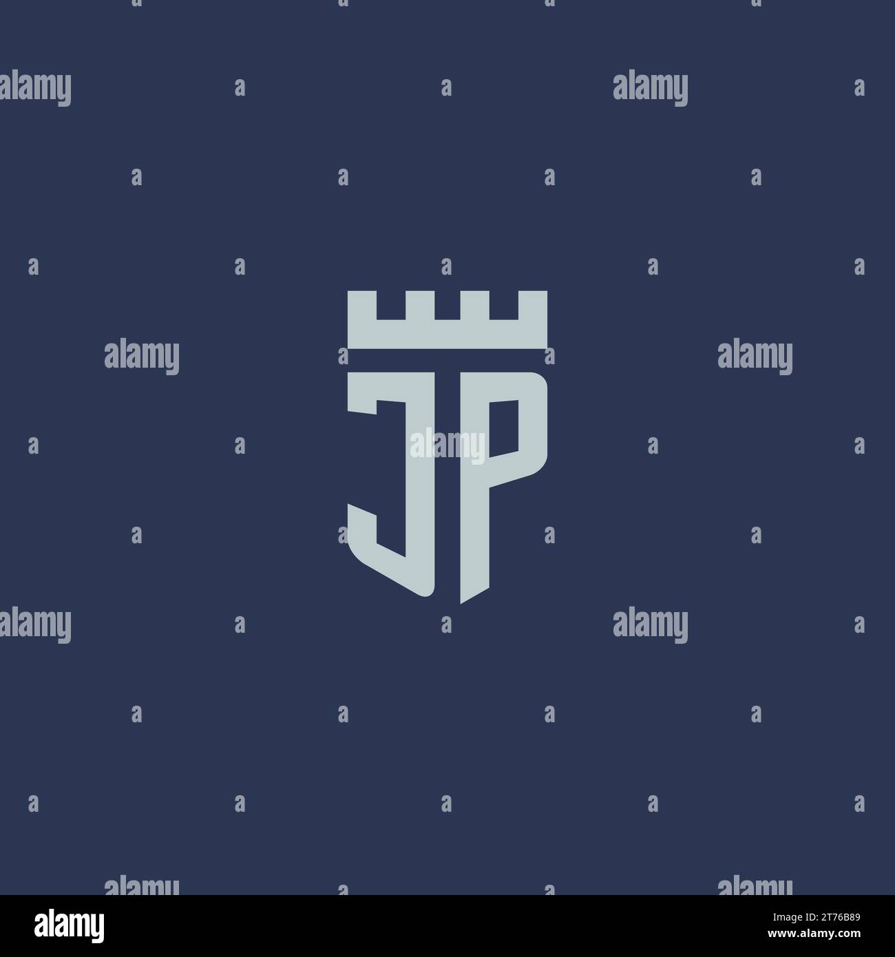 JP logo monogram with fortress castle and shield style design ideas ...