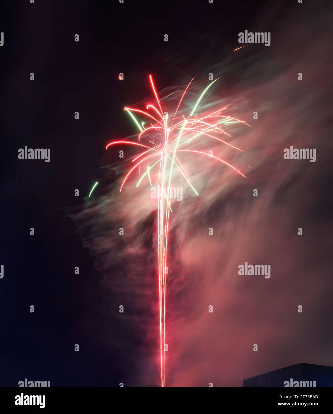 Beautiful fireworks in the night sky. Vertical format Stock Photo - Alamy