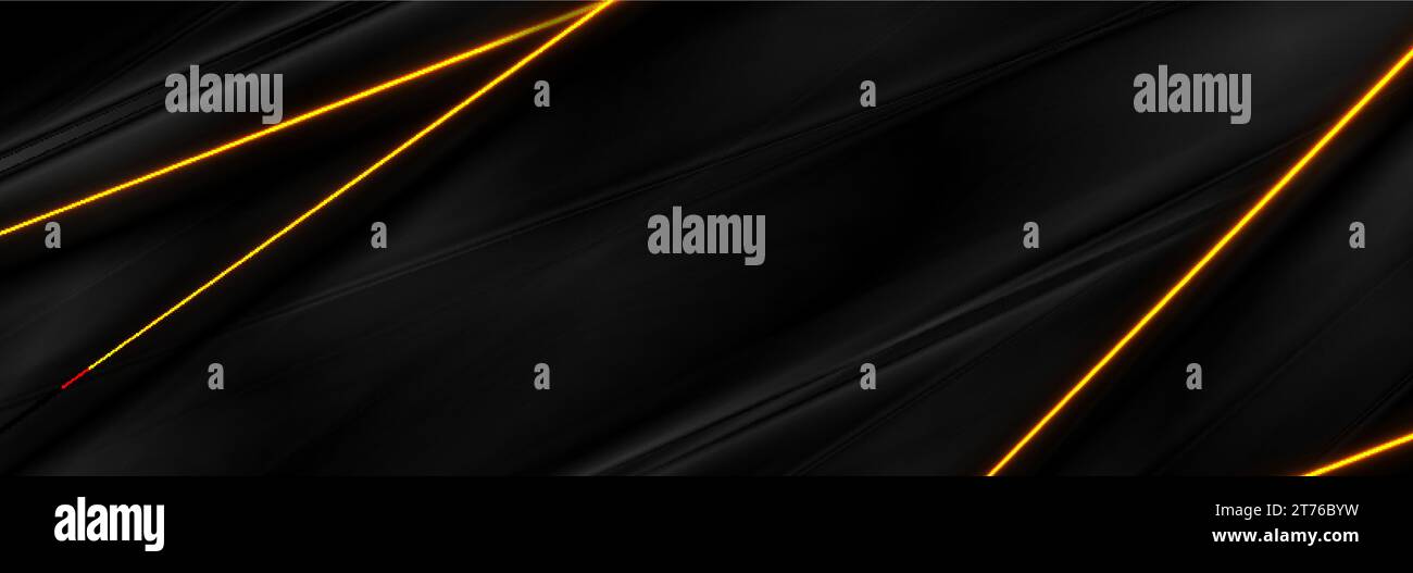 Black smooth abstract background with neon glowing orange lines. Vector futuristic banner design ...