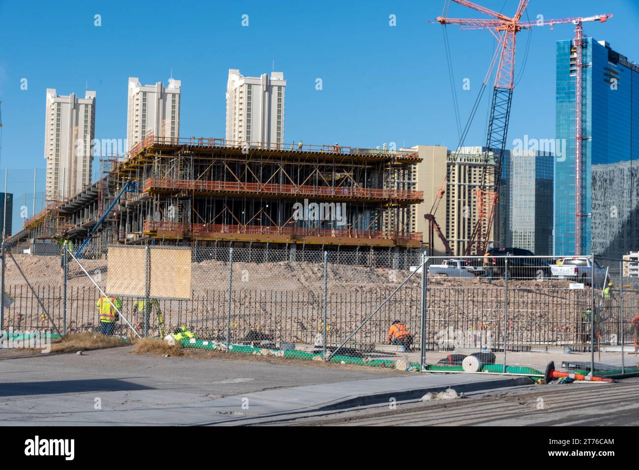 Grandstands under construction, cranes in foreground, at the site of ...