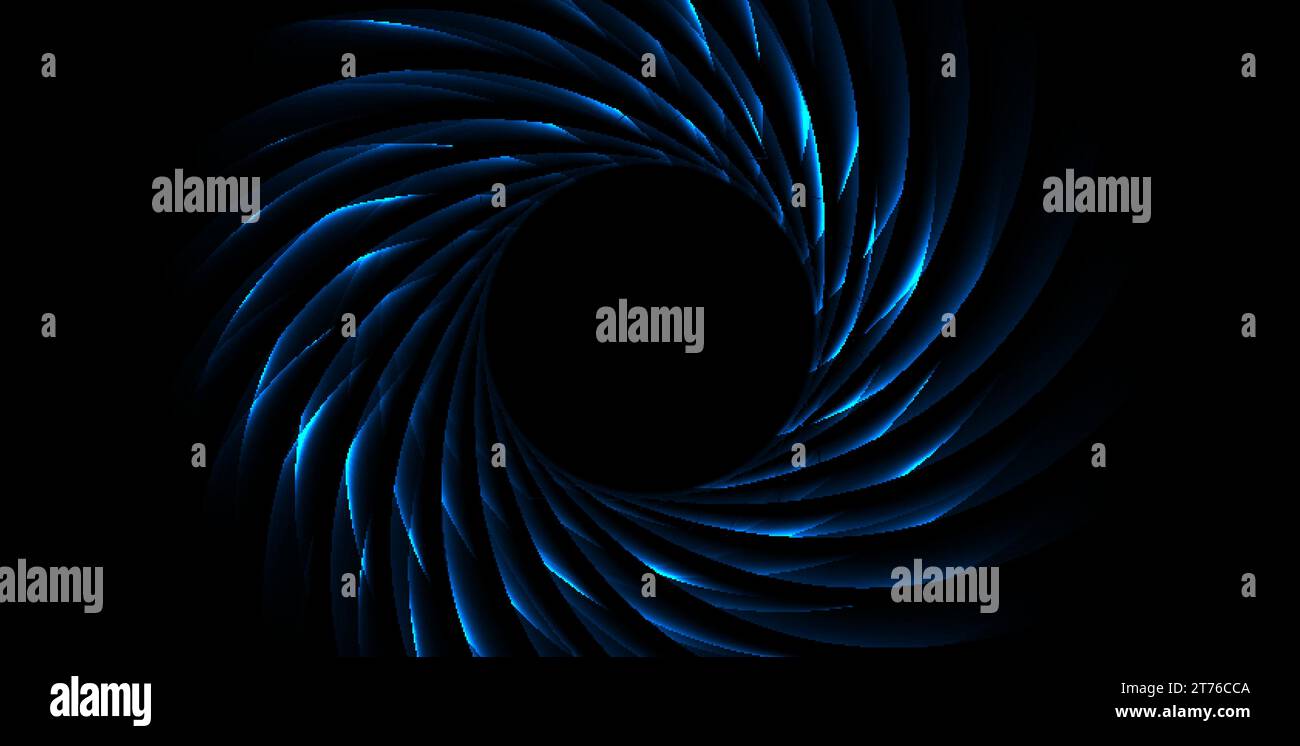 Dark blue neon glow round lights logo vector design. Abstract hi-tech ...