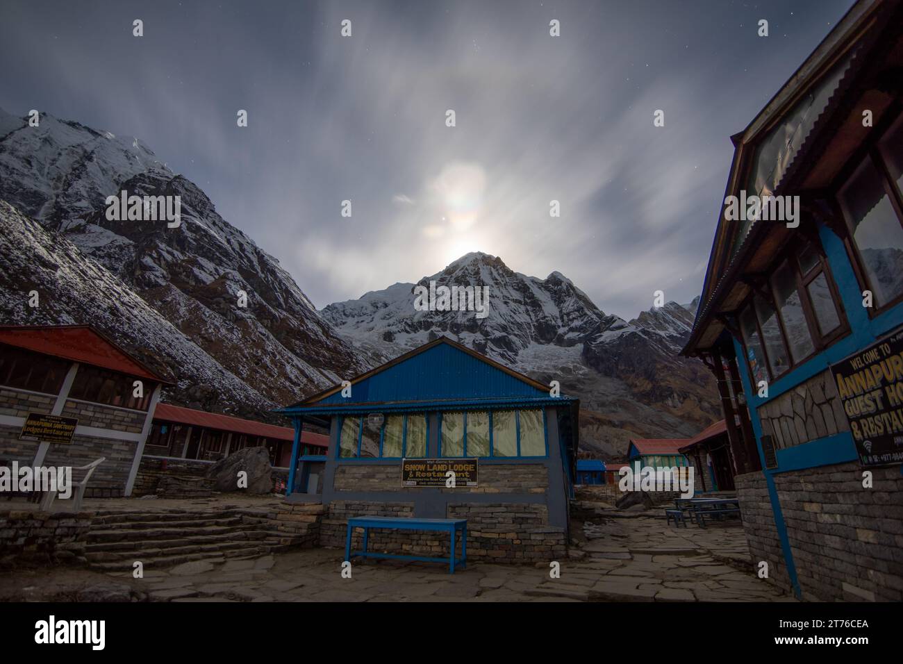 Annapurna South, Annapurna I and Baraha Shikhar Peak, Nepal Stock Photo ...