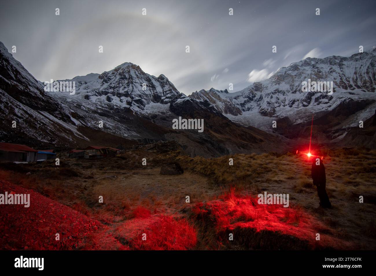 Annapurna South, Annapurna I and Baraha Shikhar Peak, Nepal Stock Photo ...