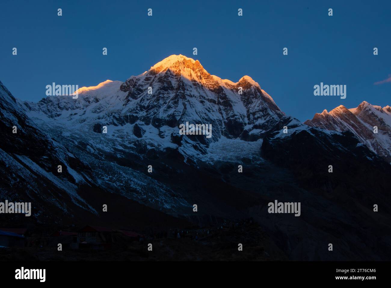 Annapurna South, Annapurna I and Baraha Shikhar Peak, Nepal Stock Photo ...