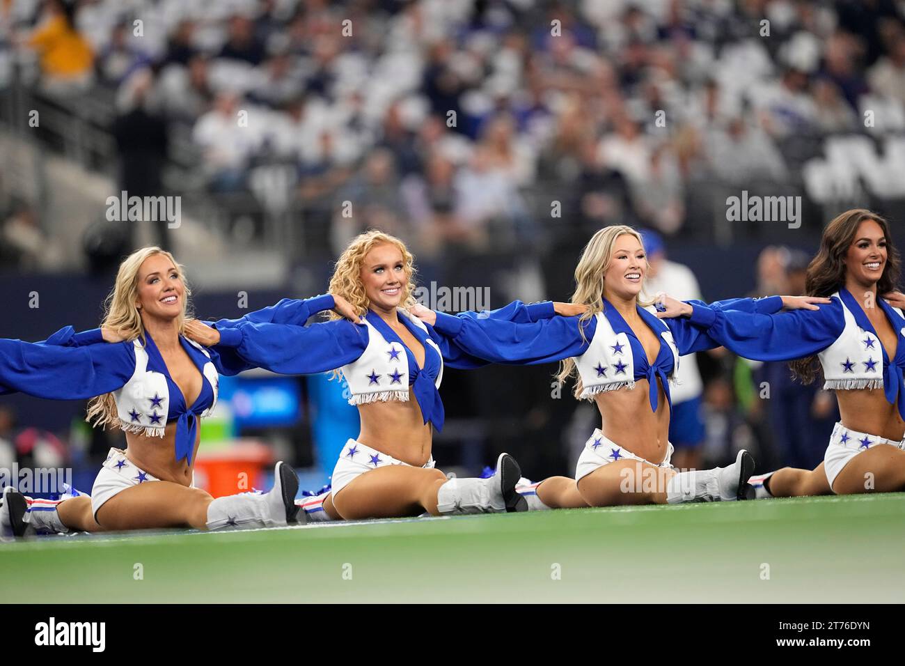 The Dallas Cowboys Cheerleaders perform during an NFL football game ...