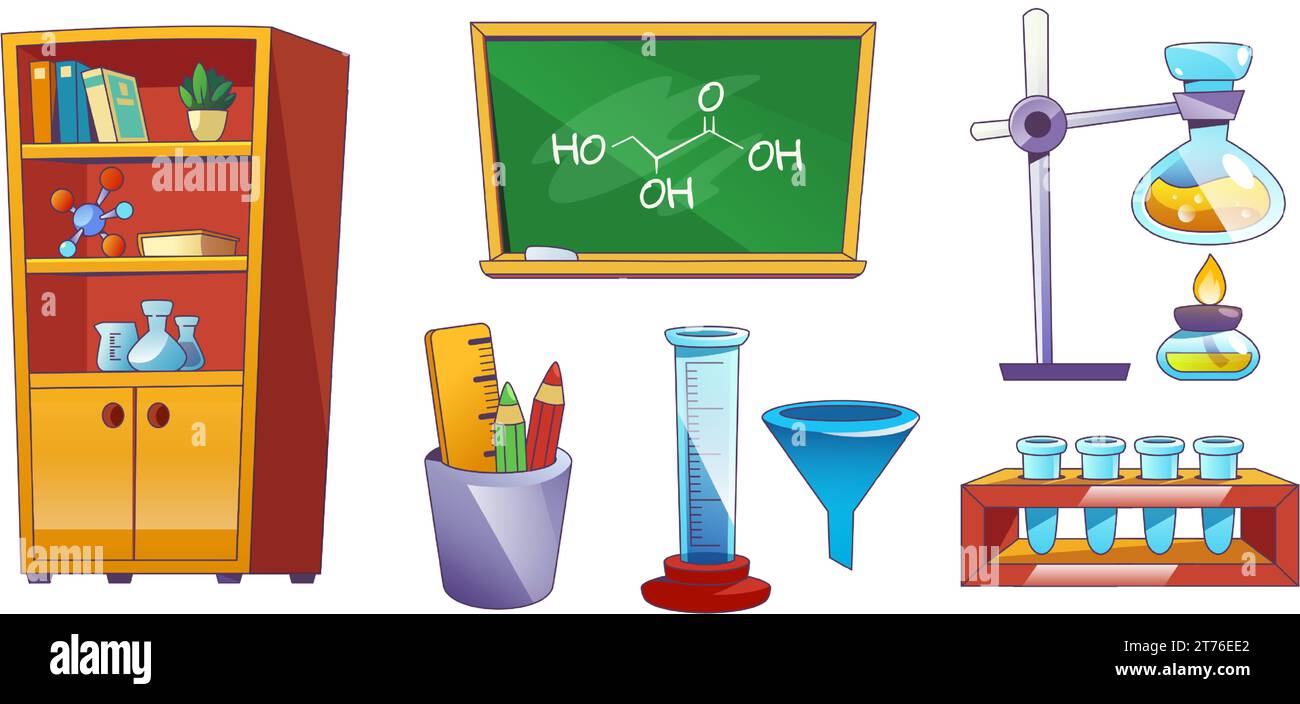 Chemistry classroom elements set isolated on white background. Vector ...