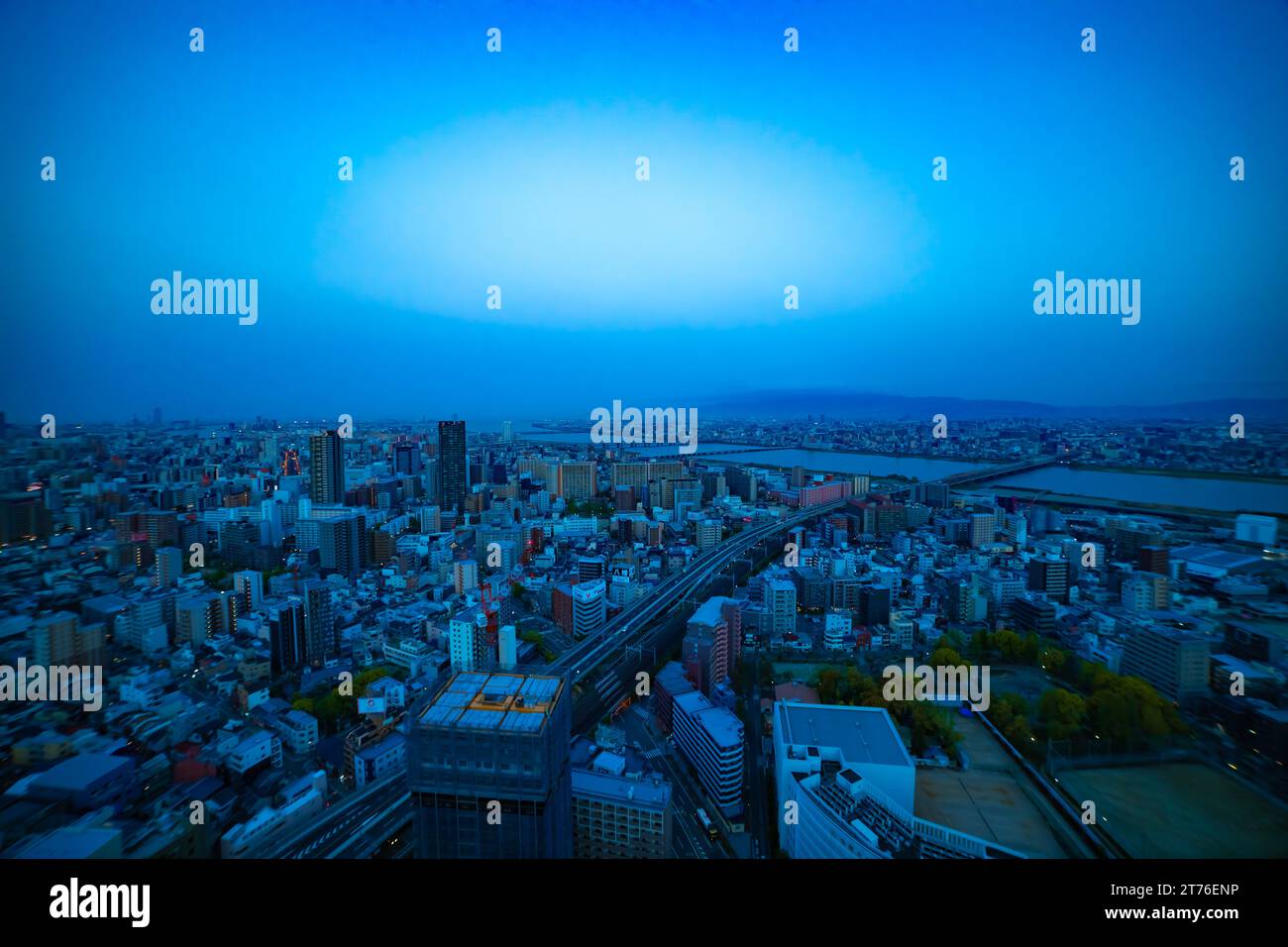 A panoramic cityscape near Yodo river in Osaka wide shot Stock Photo ...