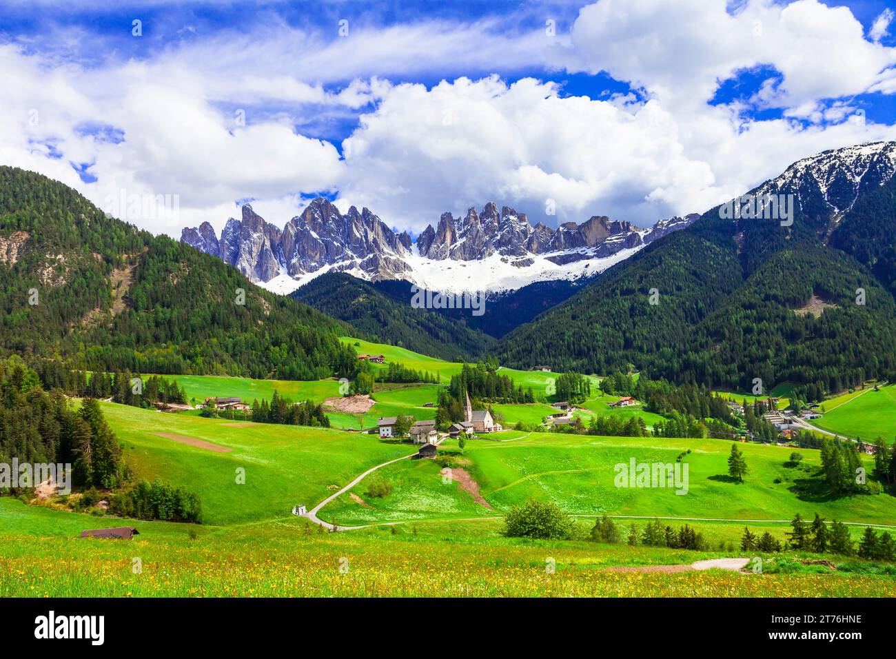 Stunning Alpine scenery of breathtaking Dolomites rocks mountains in ...