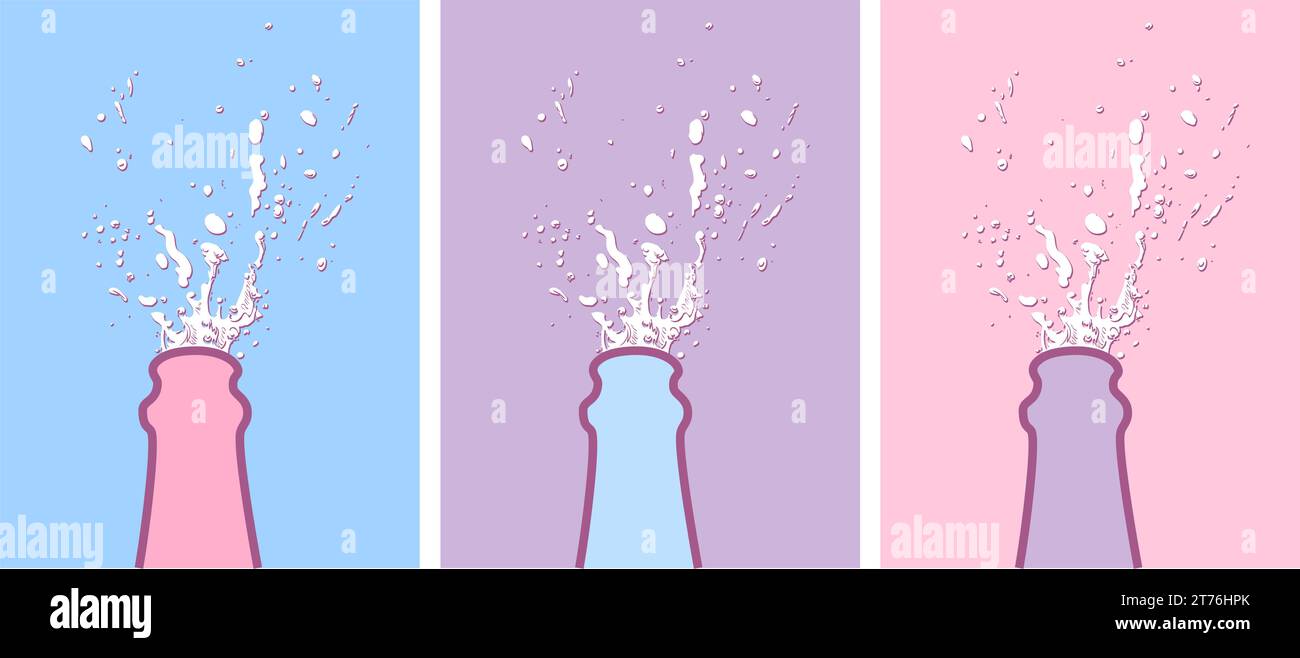 Hand drawn Illustration of Champagne explosion. Alcohol drink splash ...