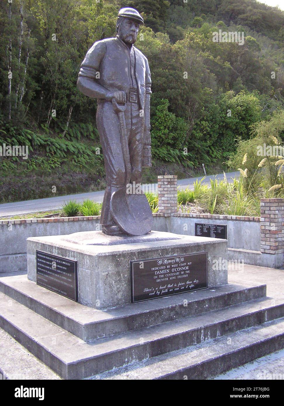 Coal Miners statue at Brunner Coal Mine, West Coast, New Zealand Stock ...