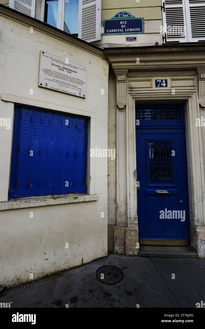 Ernest Hemingway residence on 74 Rue du Cardinal Lemoine in the Latin Quarter in Paris, France ...