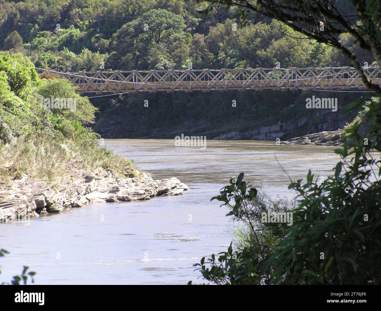 historic swing bridge at Brunner Coal Mine, West Coast, New Zealand ...