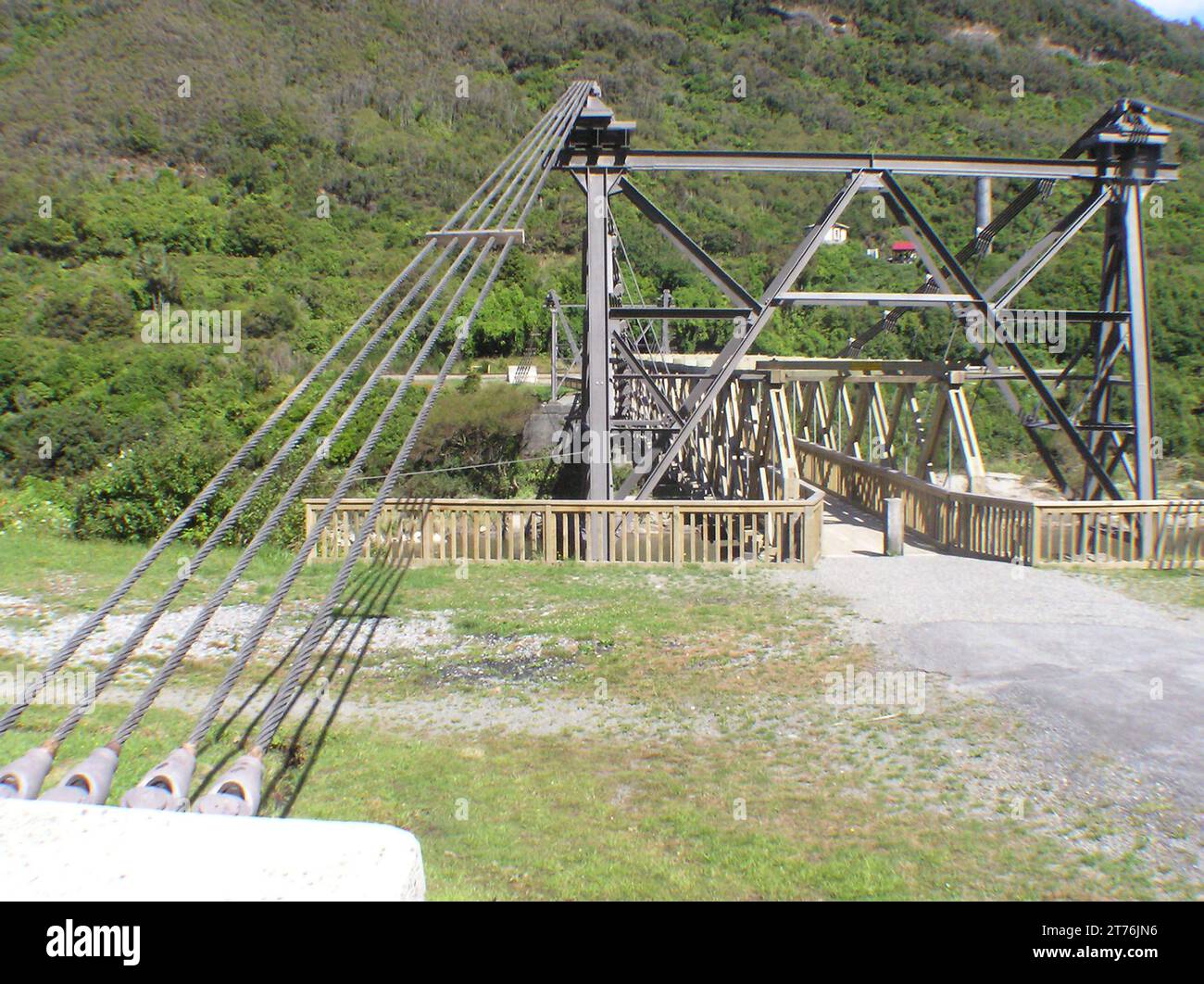 historic swing bridge at Brunner Coal Mine, West Coast, South Island ...
