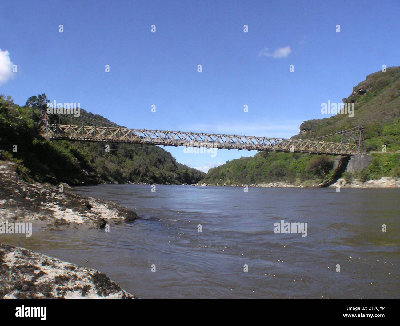 historic swing bridge at Brunner Coal Mine, West Coast, South Island ...