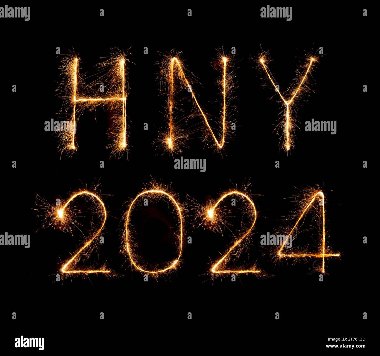 2024 (HNY) happy new year fireworks celebration written sparkling at the night Stock Photo - Alamy