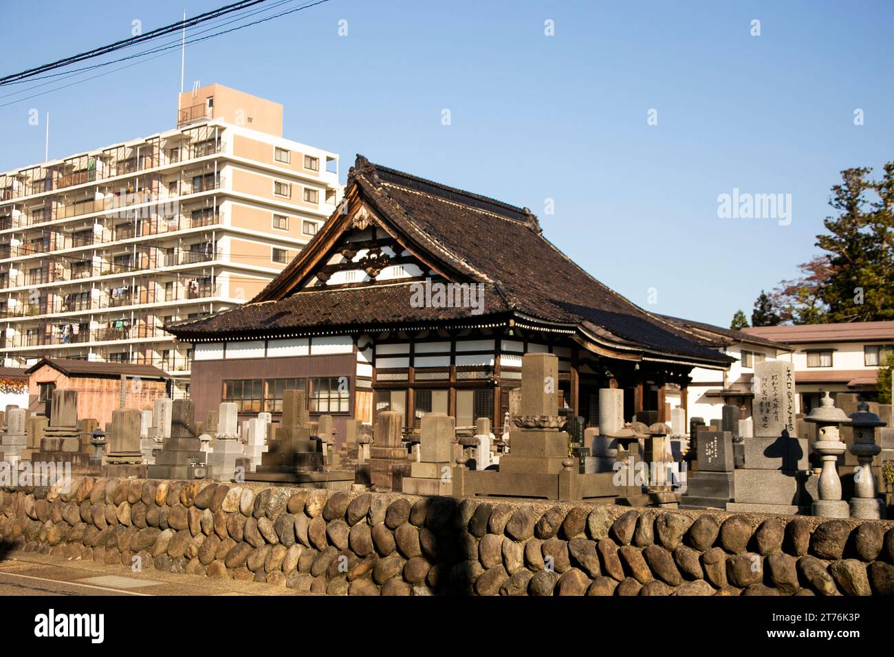 Joetsu, Japan; 1st November 2023: Little cementery and temple in ... Joetsu, Japan; 1st November 2023: Little cementery and temple in ...