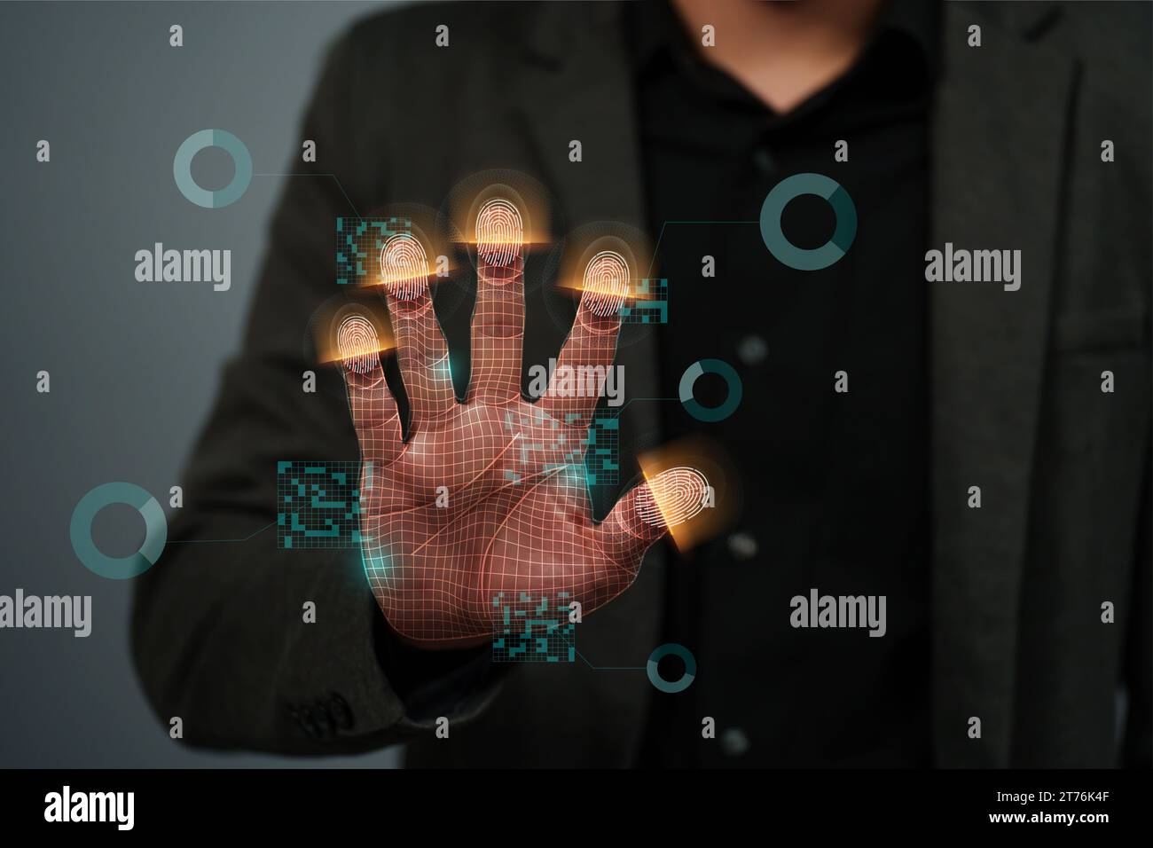 businessman scan hand and fingerprint provides security access for ...