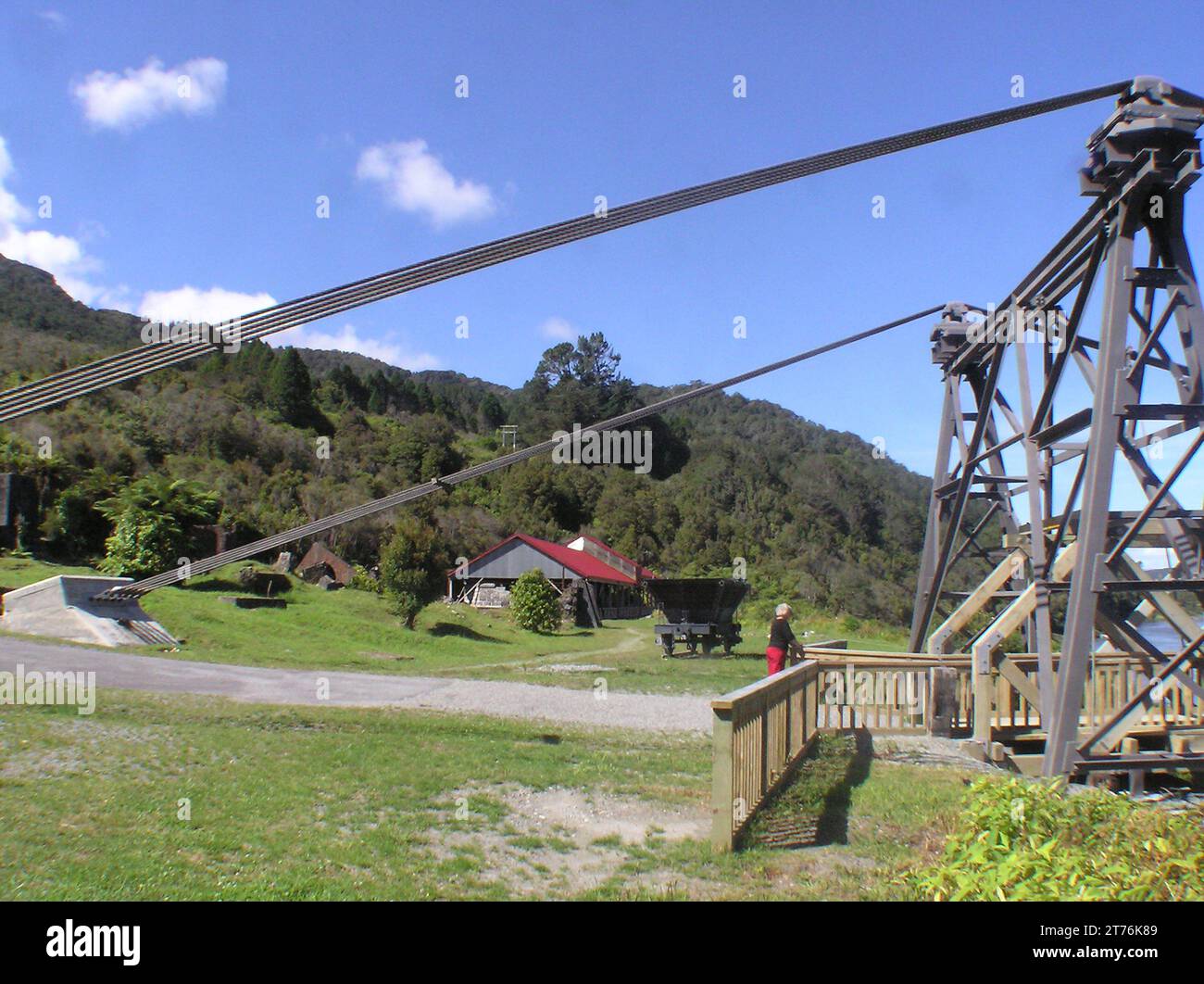 historic swing bridge at Brunner Coal Mine, West Coast, South Island ...