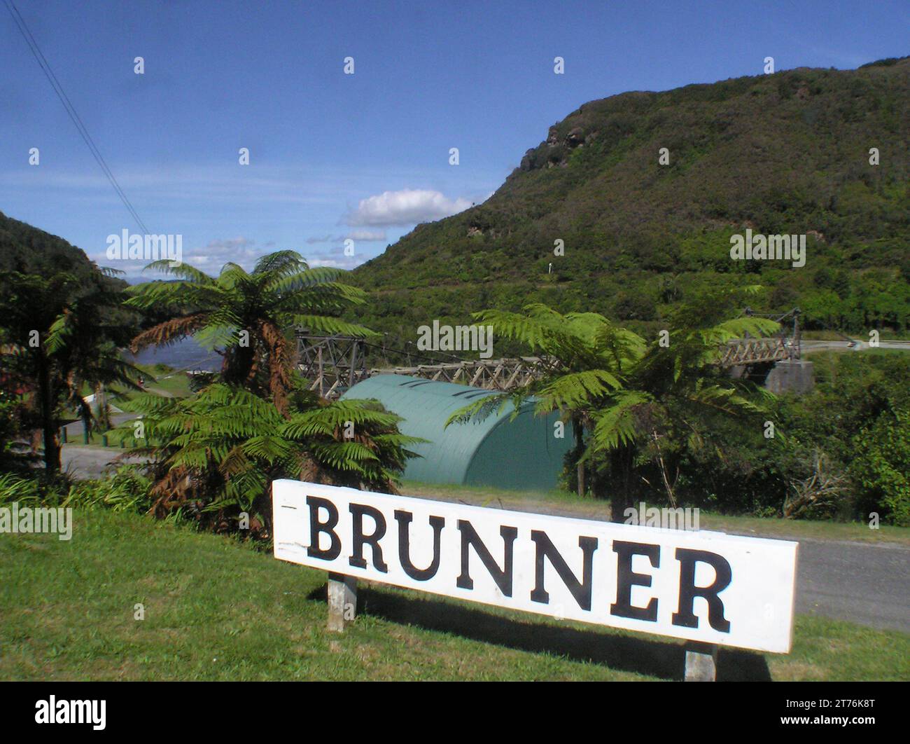 historic swing bridge at Brunner Coal Mine, West Coast, South Island ...